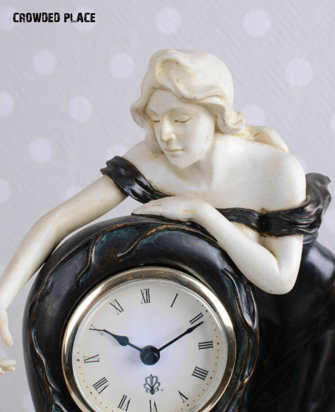 Black Mantel Clock With Woman Figure, Vintage Desktop Clock, Retro ...
