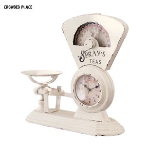 Retro Clock Styled Like a Kitchen Scale, Vintage Style Kitchen White ...
