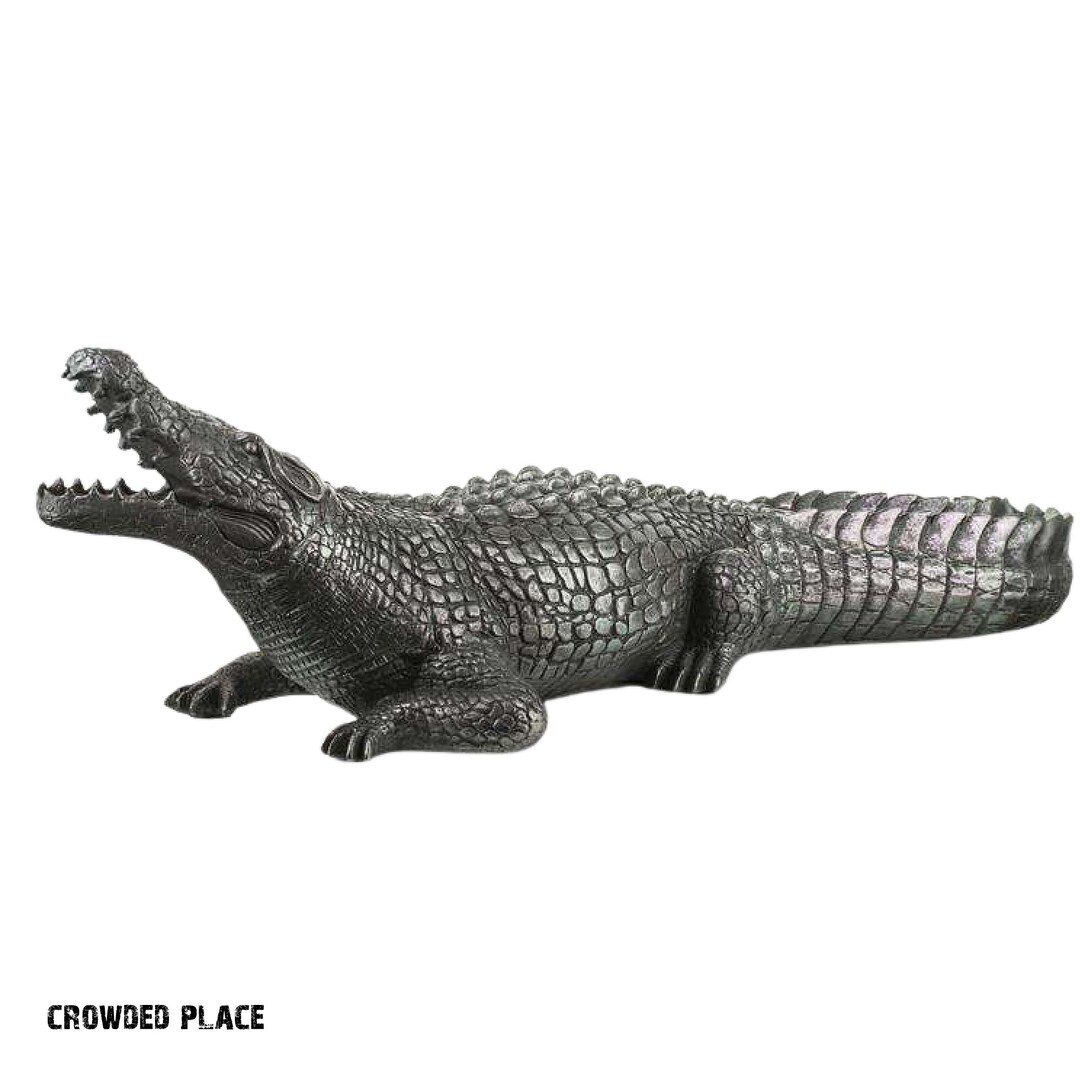 Silver Crocodile Sculpture, Croc Figurine, Animal Home Decor, Hand ...