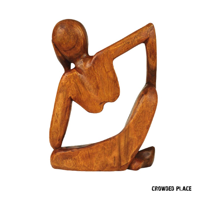 Handmade Wooden Sculpture 12”, Abstract Hand Carving Wood Figure ...