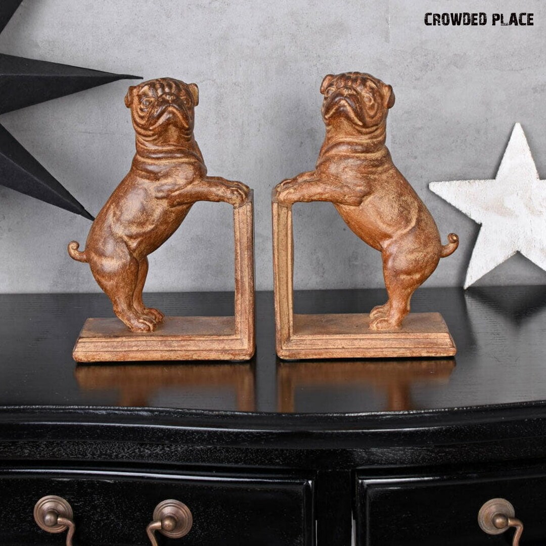 Brown Pug Bookends, Ceramic-alabaster Dog Figurines, Book Support - Etsy