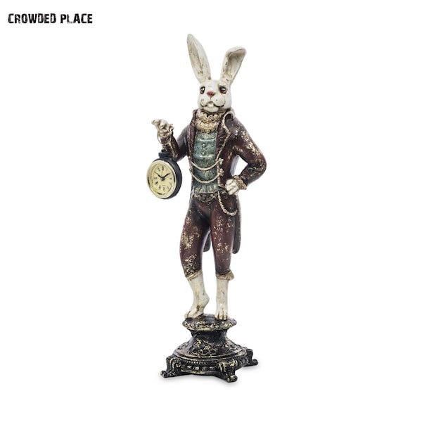 Rabbit With Clock Figurine - Etsy