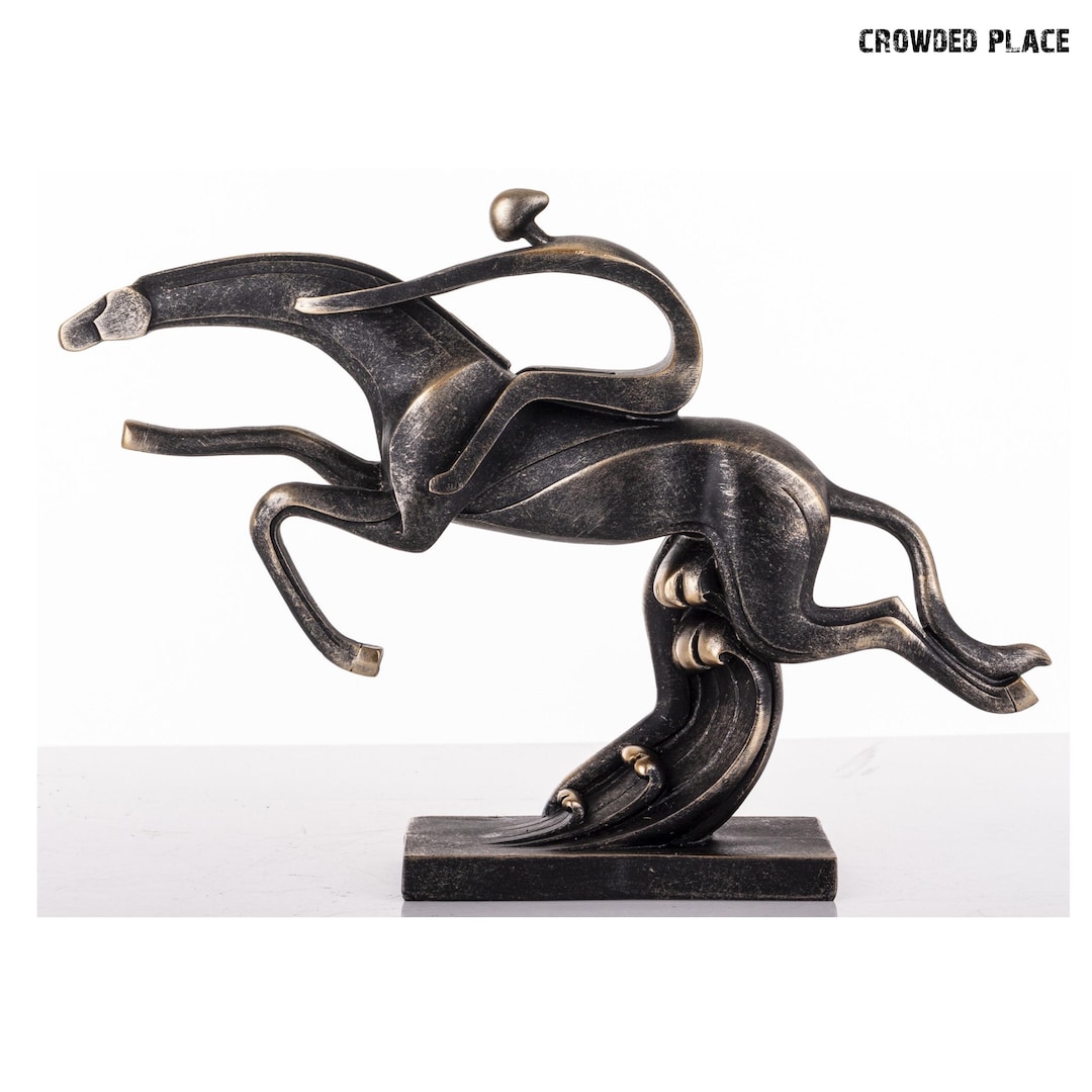 Abstract Horse and Rider Sculpture, Bronze Finish Equestrian Statue ...