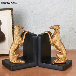 Pair of Gold Dogs Bookends, Dog Figurines, Bookends for Shelves Heavy ...