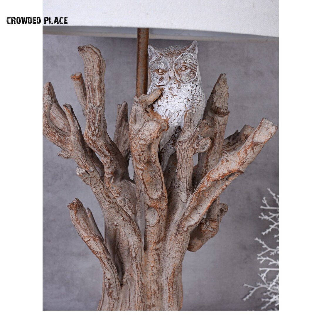 Rustic Lamp With Owl Figure on a Tree, Bird Lamp, Exclusive Table Lamp ...