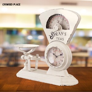 Retro Clock Styled Like a Kitchen Scale, Vintage Style Kitchen White ...
