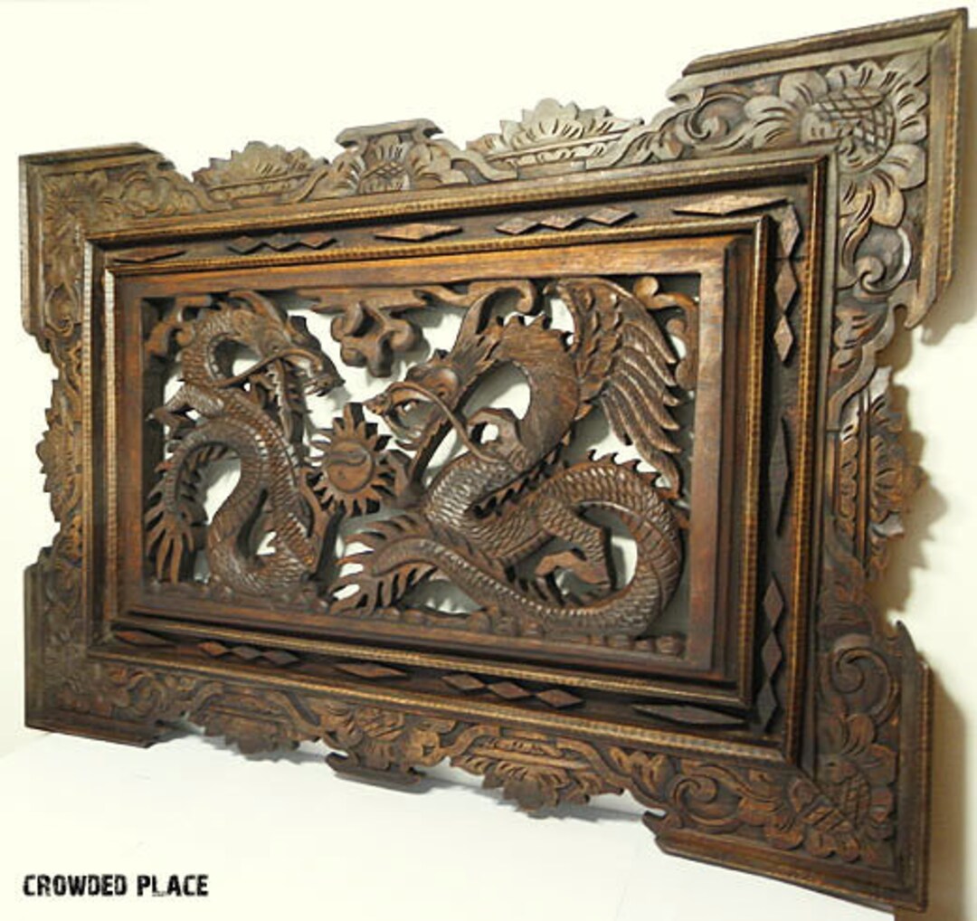 Handmade Suar Wood Dragon Wall Art: Carved Panel, Decorative Frame (27 ...