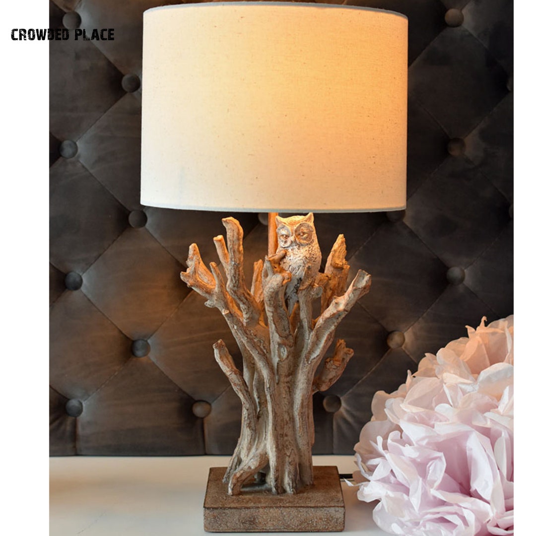Rustic Lamp With Owl Figure on a Tree, Bird Lamp, Exclusive Table Lamp ...