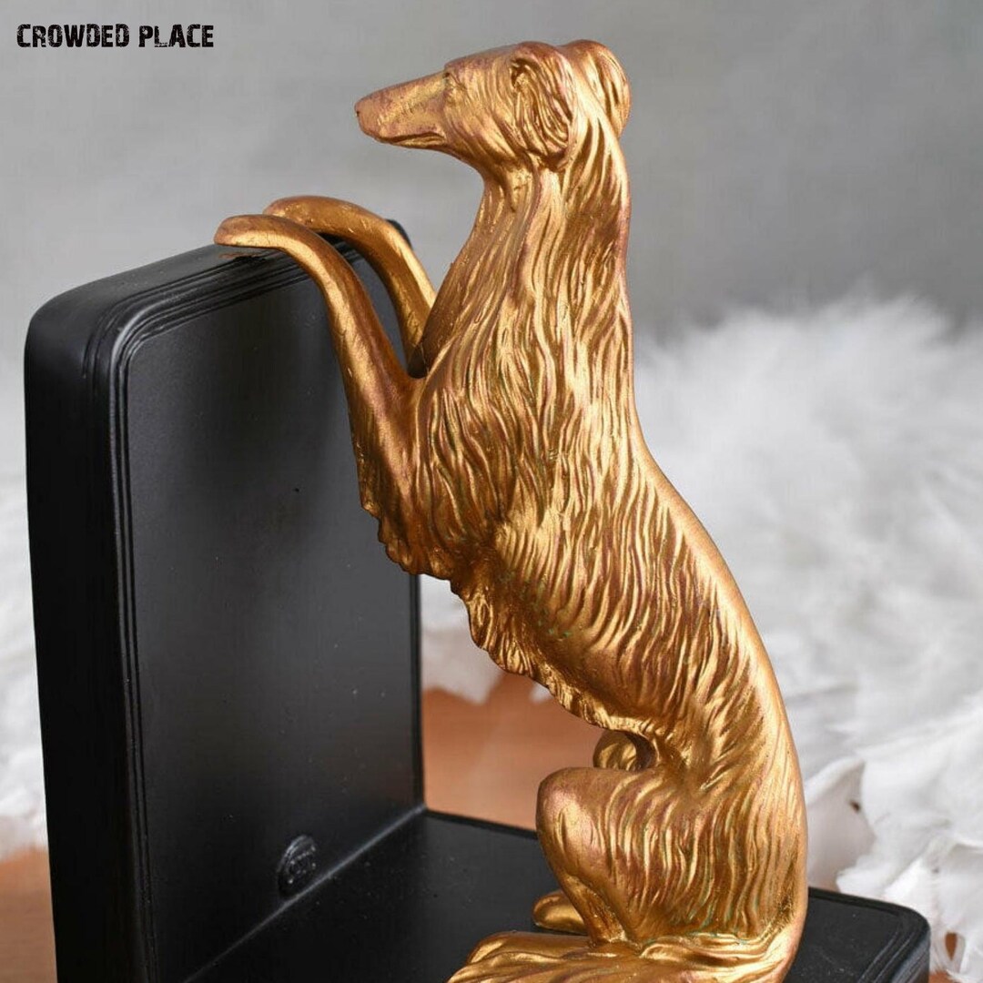 Pair of Gold Dogs Bookends, Dog Figurines, Bookends for Shelves Heavy ...