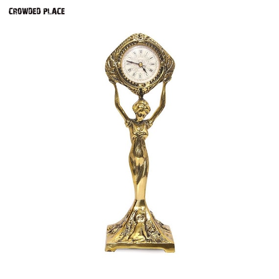 Brass Mantel Clock With Lady Brass Table Clock Statue | Etsy