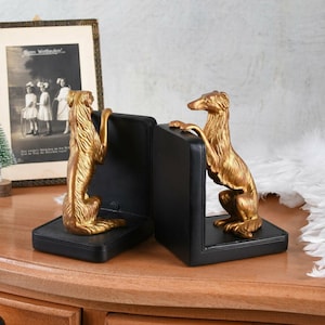 Pair of Gold Dogs Bookends, Dog Figurines, Bookends for Shelves Heavy ...