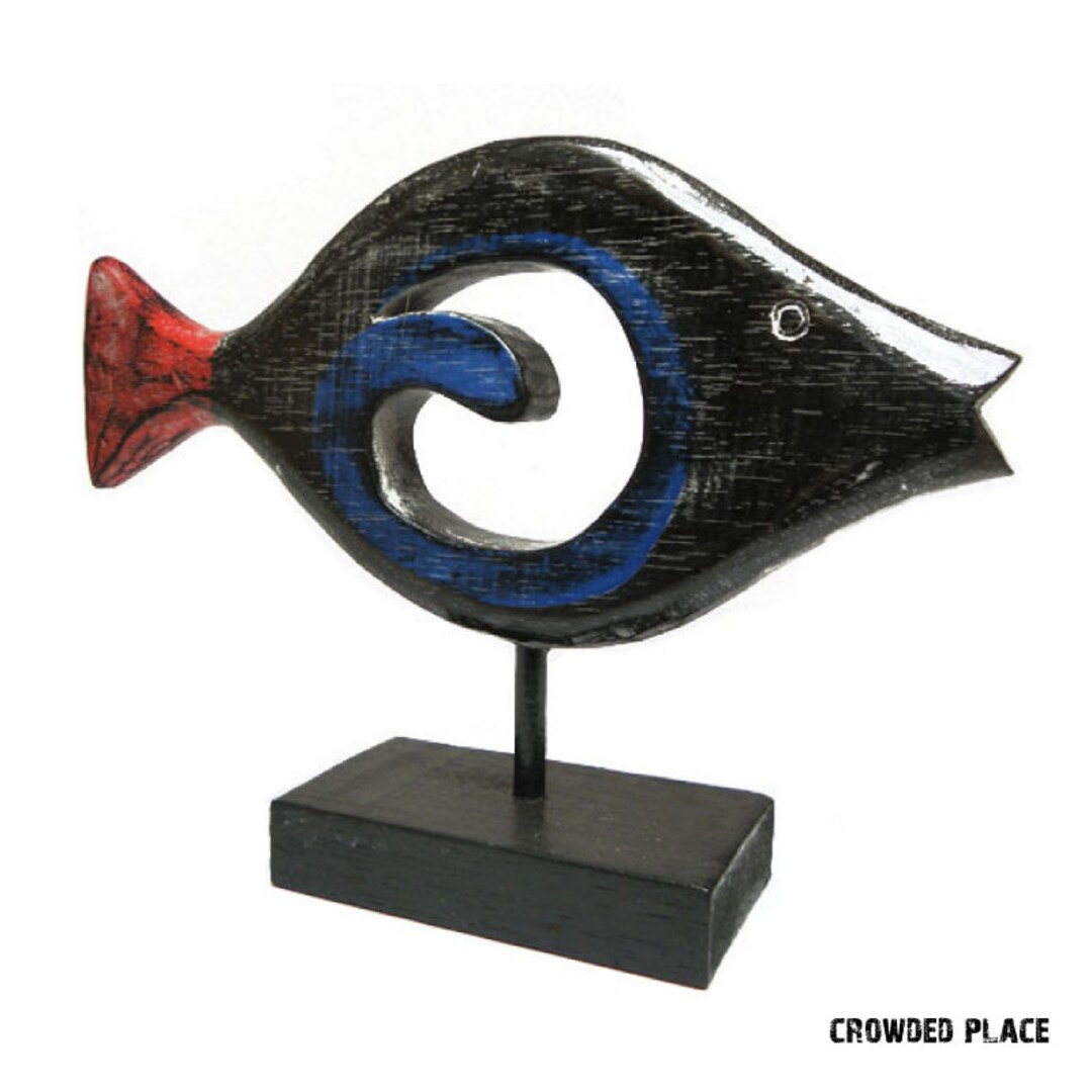 Wooden Fish Sculpture on Stand, Large Wood Fish Figurine, Vintage Hand ...