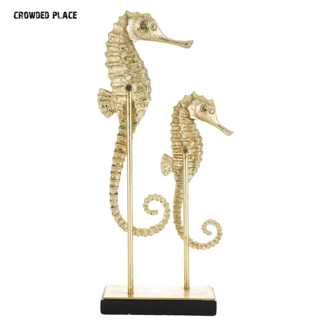 Pair of Golden Seahorses Sculpture 16 Inch, Seahorse Figurine, Seahorse ...