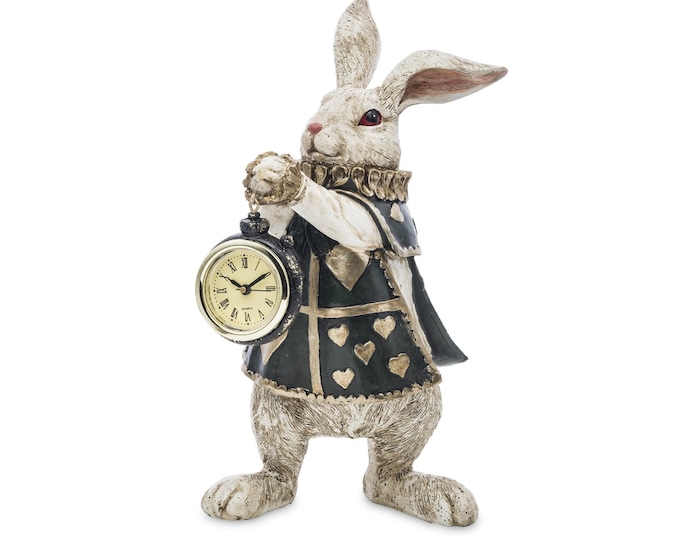 Rabbit Figurine With Clock 9", White Rabbit Sculpture With Quartz ...