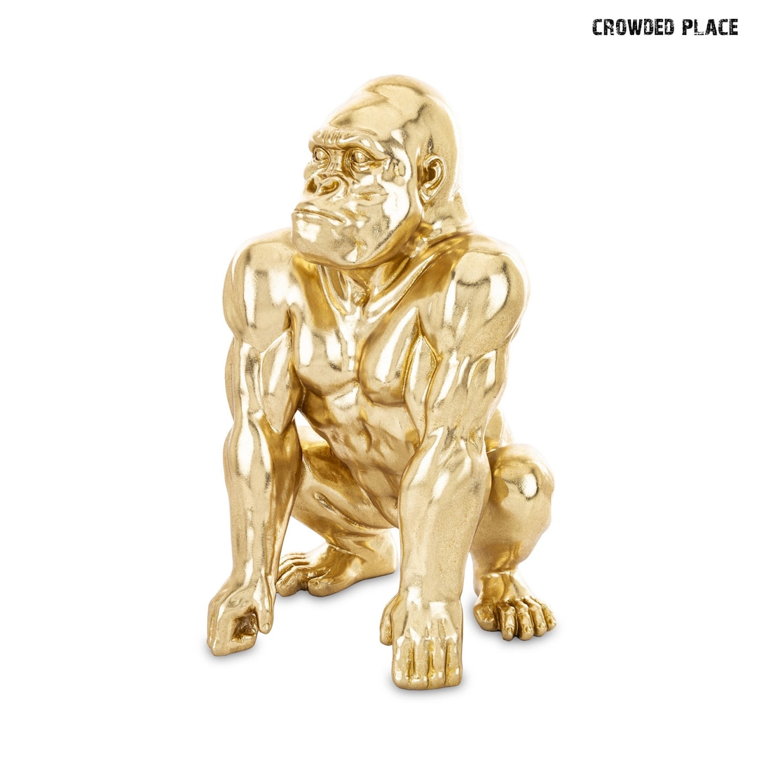 Luxurious Gold Gorilla Figurine, Bold and Modern Resin Sculpture ...