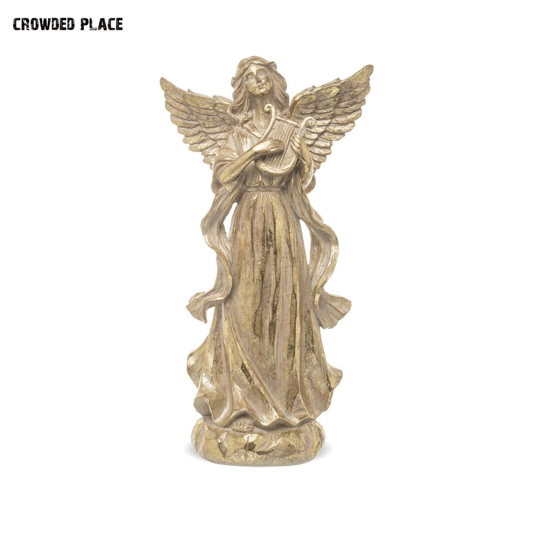 Angel With Harp Statue, Angel Playing Harp, Gold Angel Statue, Angel ...
