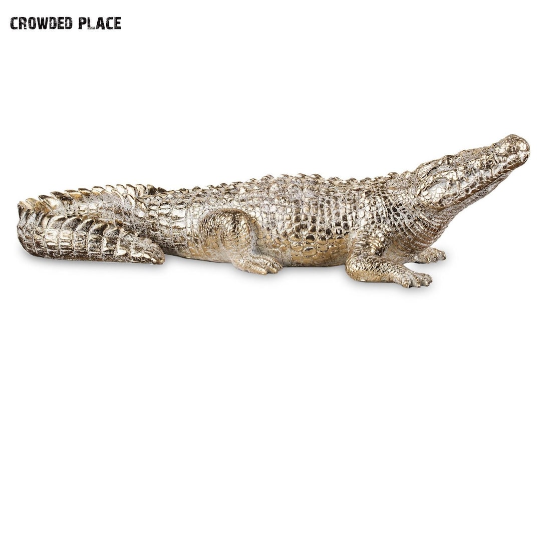 Gold Crocodile Sculpture, Croc Figurine, Animal Home Decor, Hand ...