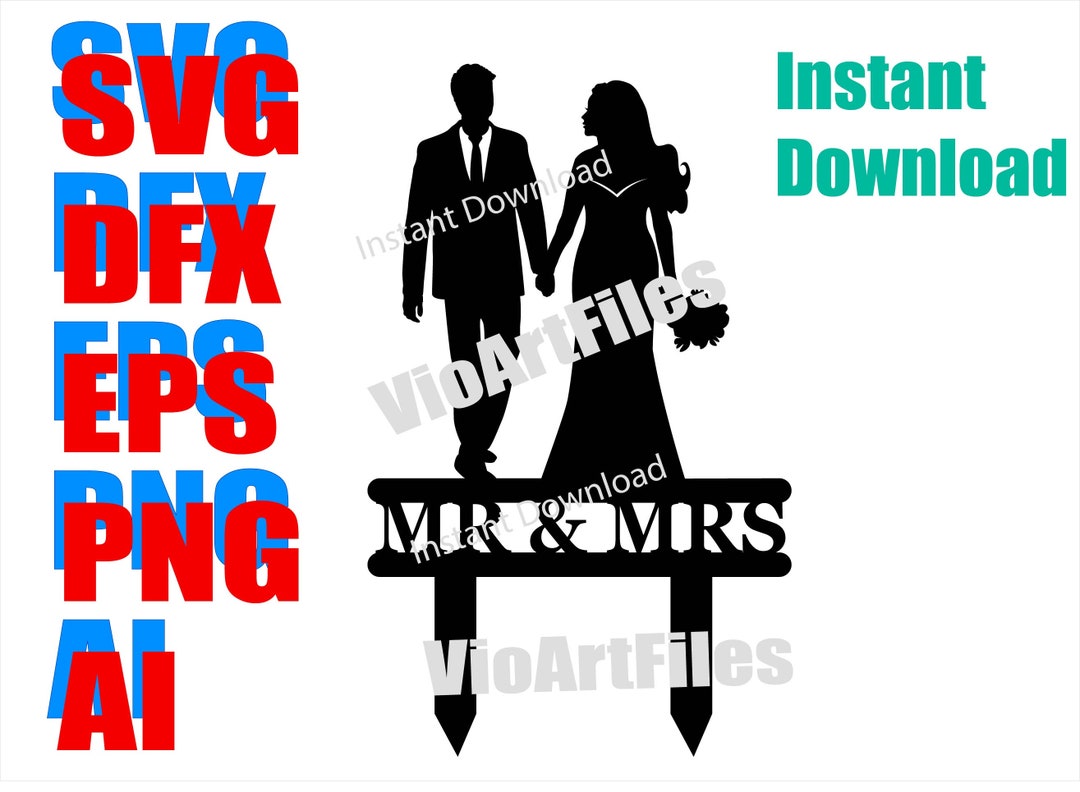 SVG //DFX AI Eps Png Cutting Files for Wedding Cake Topper Silhouette ...