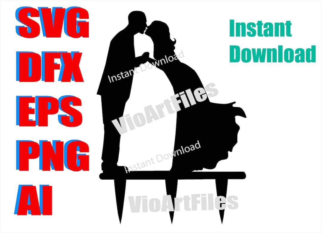 SVG //DFX AI Eps Png Cutting Files for Wedding Cake Topper Silhouette ...