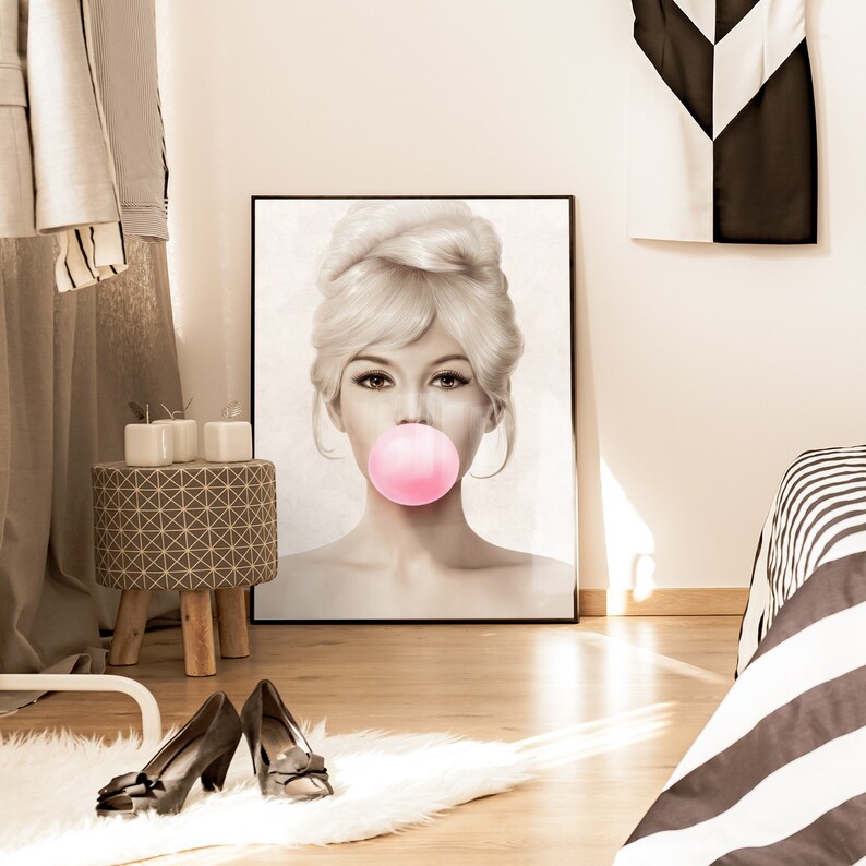 Brigitte Bardot Teal Bubble Gum Poster Black And White Etsy