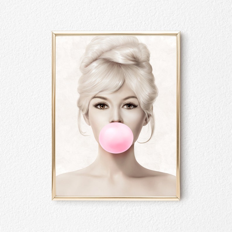 Brigitte Bardot Teal Bubble Gum Poster Black And White Etsy