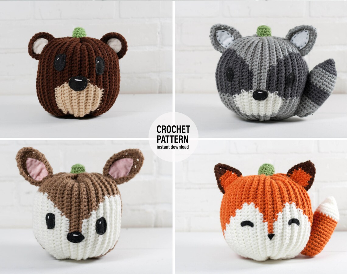 CROCHET PATTERN Bundle X Woodland Critter Pumpkins, English PDF ...