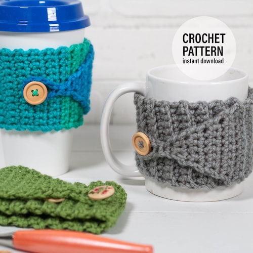 CROCHET PATTERN X Button Cup Cozy Fits Coffee Cups and Travel - Etsy