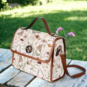 Cottagecore Butterflies Wildflowers Canvas Satchel Bag, Cottage Witch ...