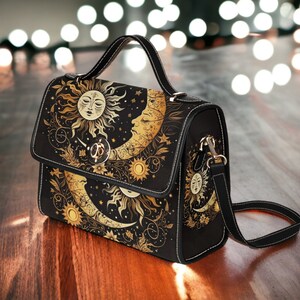 Dark Boho Sun & Moon Canvas Satchel Bag, Dark Celestial Sun Moon Bag ...