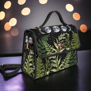 Boho Dark Forest Fern Moons Witchy Canvas Satchel Bag, Boho Crossbody ...