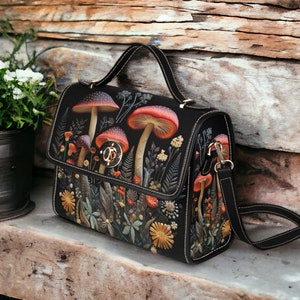 Boho Faux-embroidered Mushrooms Cottagecore Canvas Satchel Bag, Boho ...