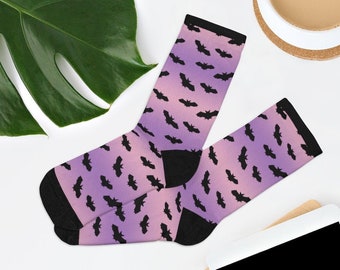 Pastel Goth Socks, Pink Bats on Black Socks, Creepy Cute Socks, Goth ...