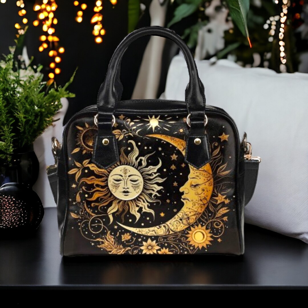 Dark Boho Sun & Moon Bowler Handbag, Dark Celestial Sun Moon Bag, Dark ...