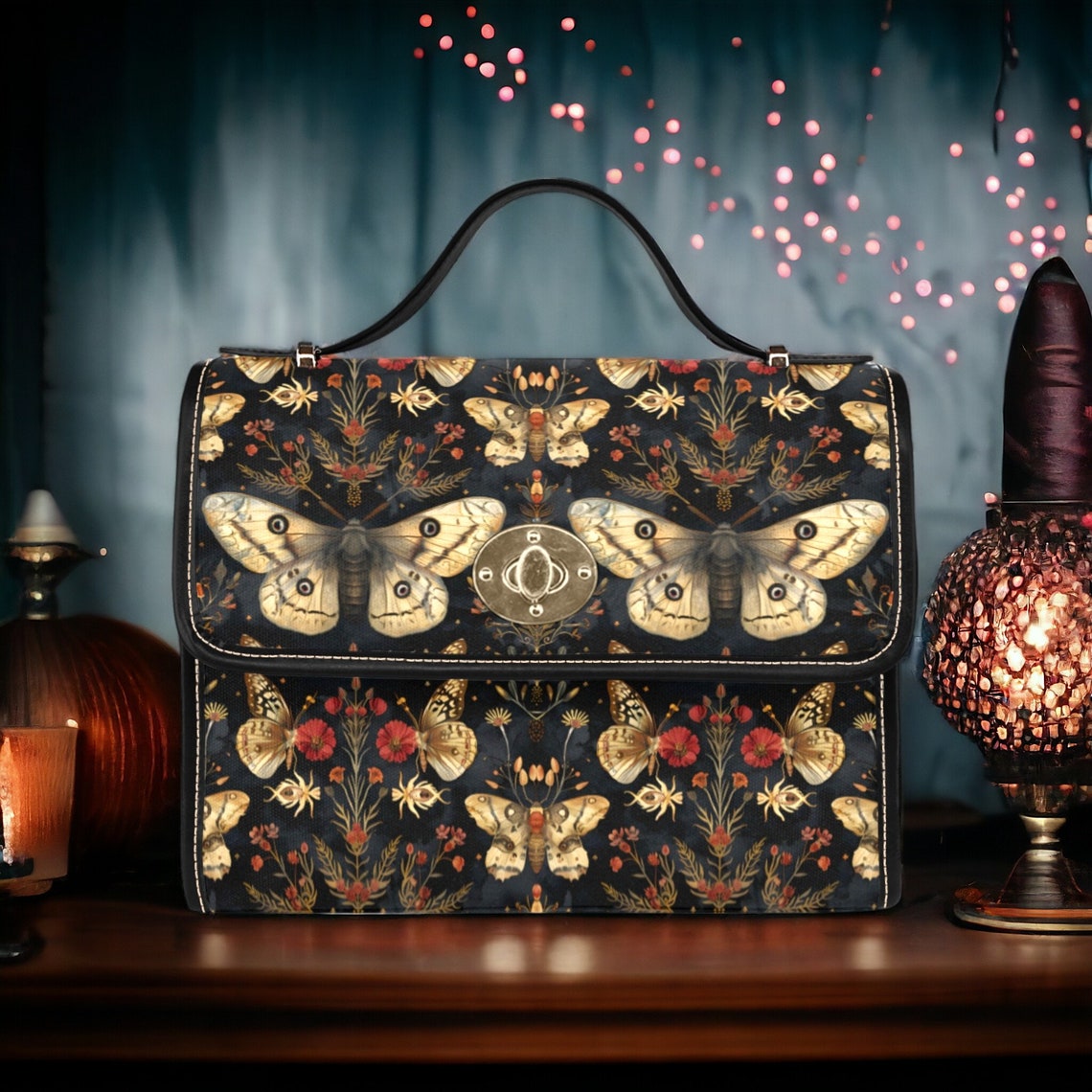 Cottage Goth Moths Flowers Satchel, Gothic Moths Bag & Wallet Set, Dark ...