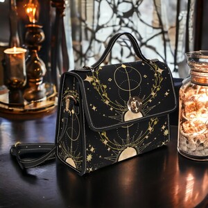 Dark Boho Celestial Canvas Satchel Bag, Celestial Garden Witchy Handbag ...
