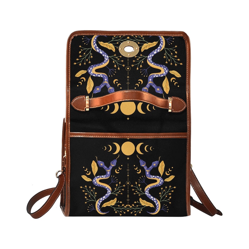 Witch Canvas Satchel Bag, Celestial Snake & Moons Handbag, Boho ...