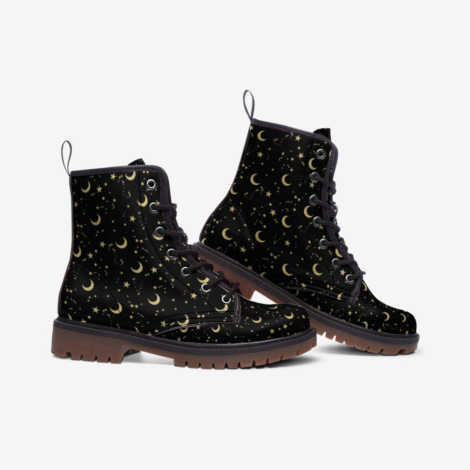 Moons & Stars Vegan Combat Boots, Celestial Boots, Mystical Combat ...
