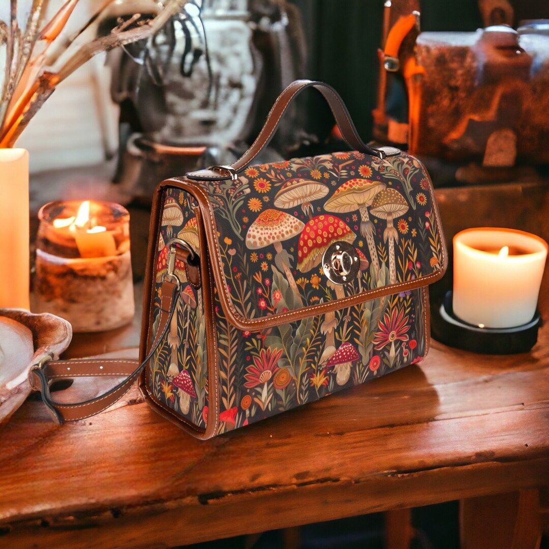 Boho Forest Mushrooms Handbag, Cottagecore Canvas Satchel Bag ...