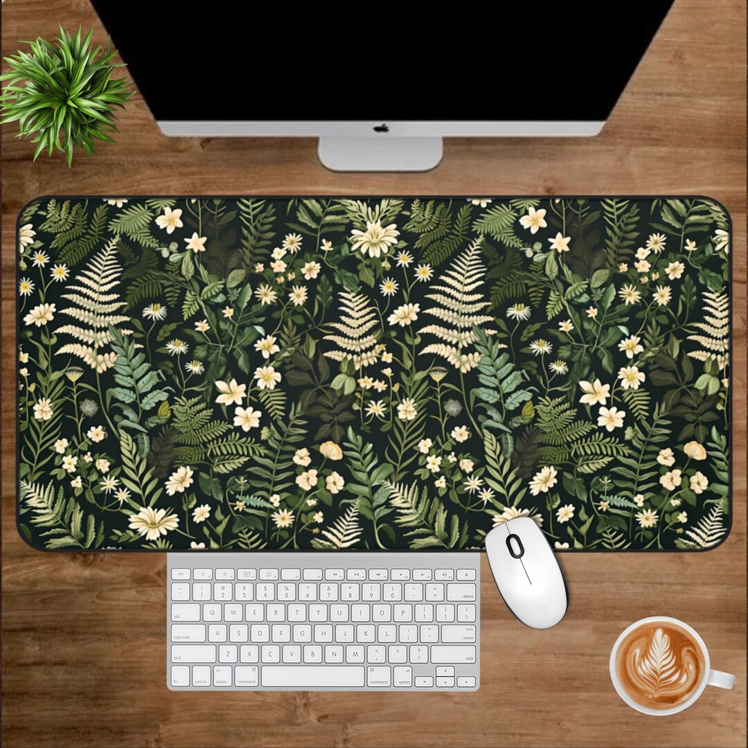 Green Desk Mat, Dark Botanical Cottagecore Desk Mat, Dark Forest ...