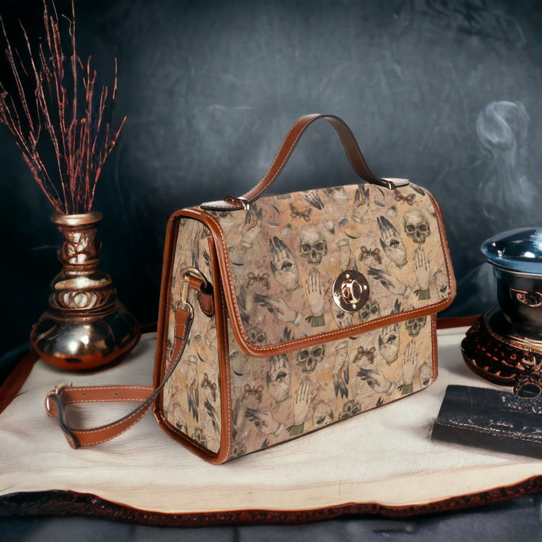 Boho Witchy Skulls and Occult Symbols Purse, Canvas & Vegan Leather ...
