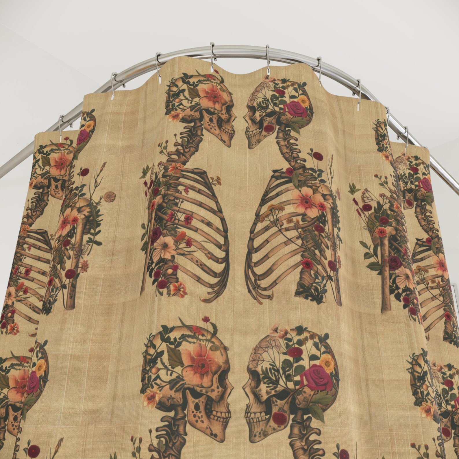 Macabre Romantic Floral Skeleton Shower Curtain, Bohemian Skeleton Bath ...