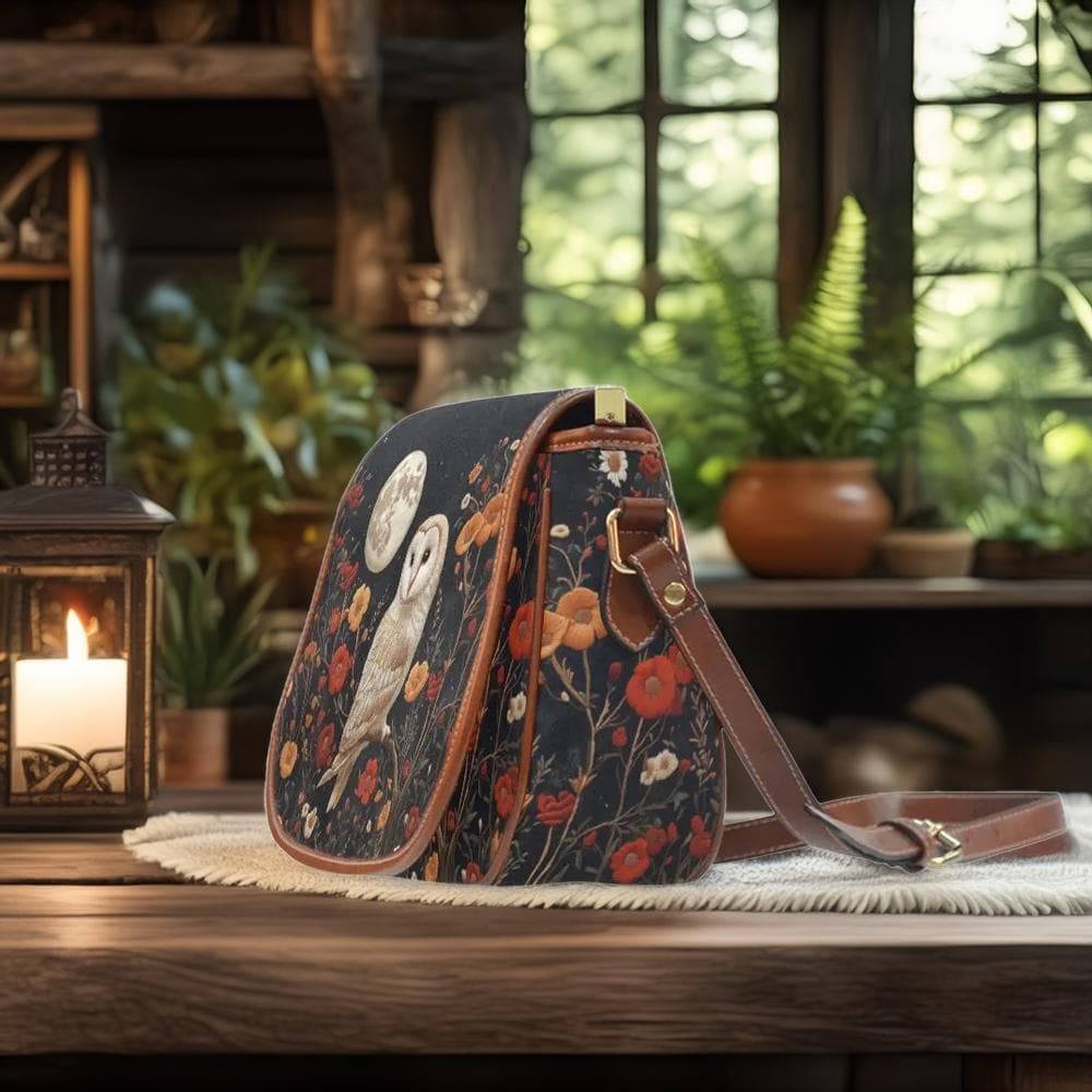 Whimsigoth Barn Owl Saddlebag Purse, Moonlit Forest Owl Crossbody Folk ...
