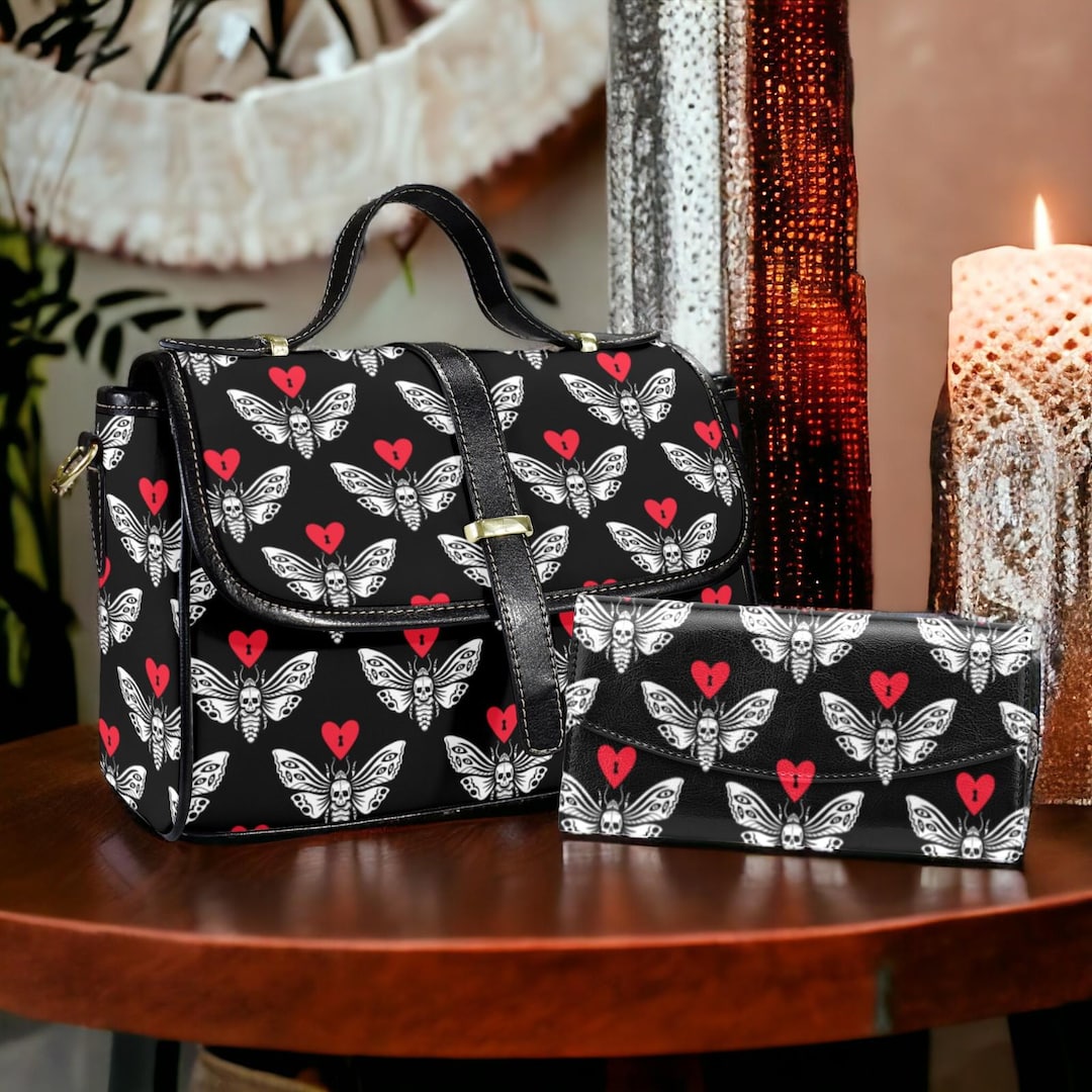 Gothic Moths Locket Hearts Doctor's Bag & Wallet Set, Death's Head ...