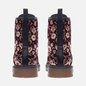 Red & White Flowers Vegan Combat Boots, Boho Witchy Floral Boots ...