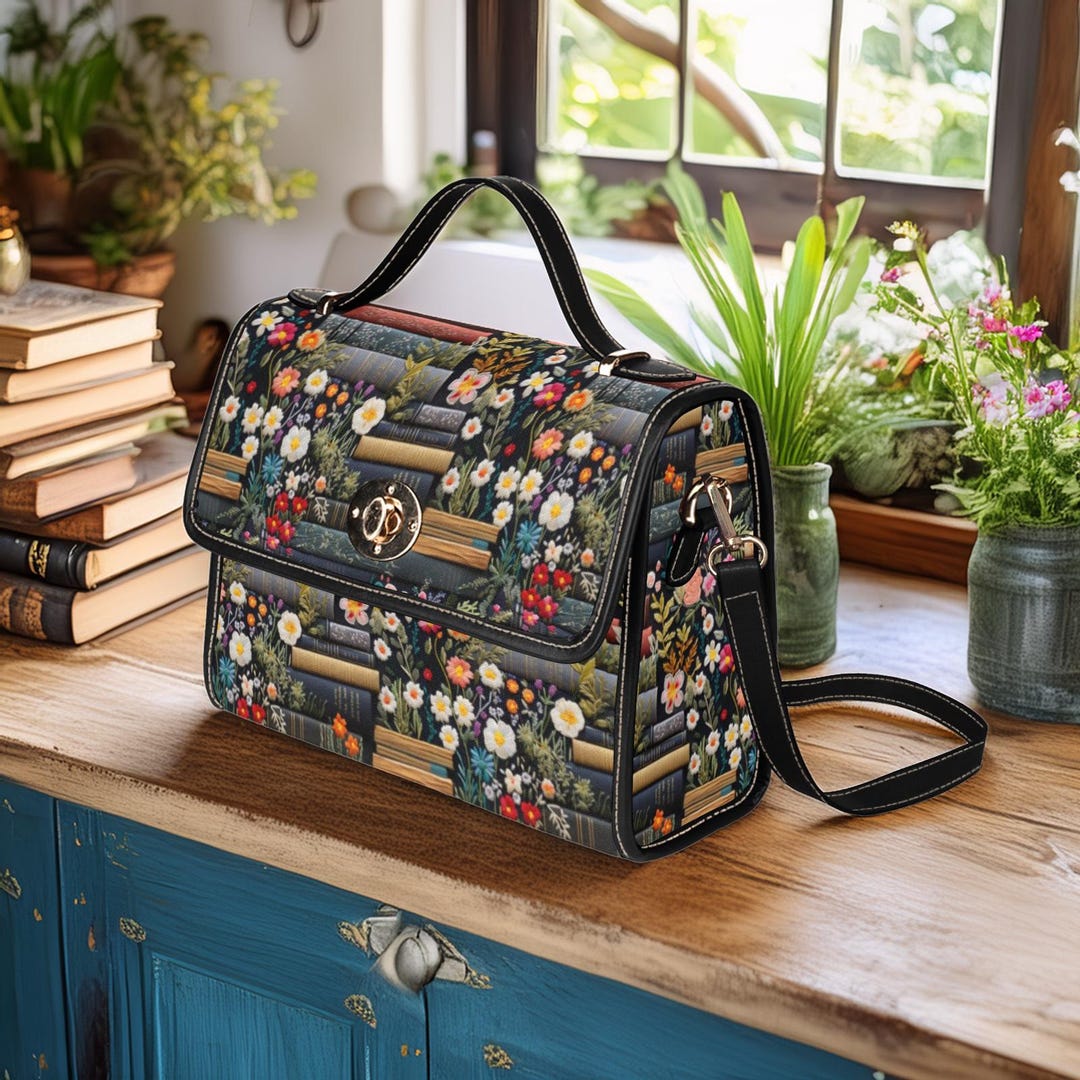 Cottage Books Satchel Purse, Witchy Crossbody Bag With Books ...