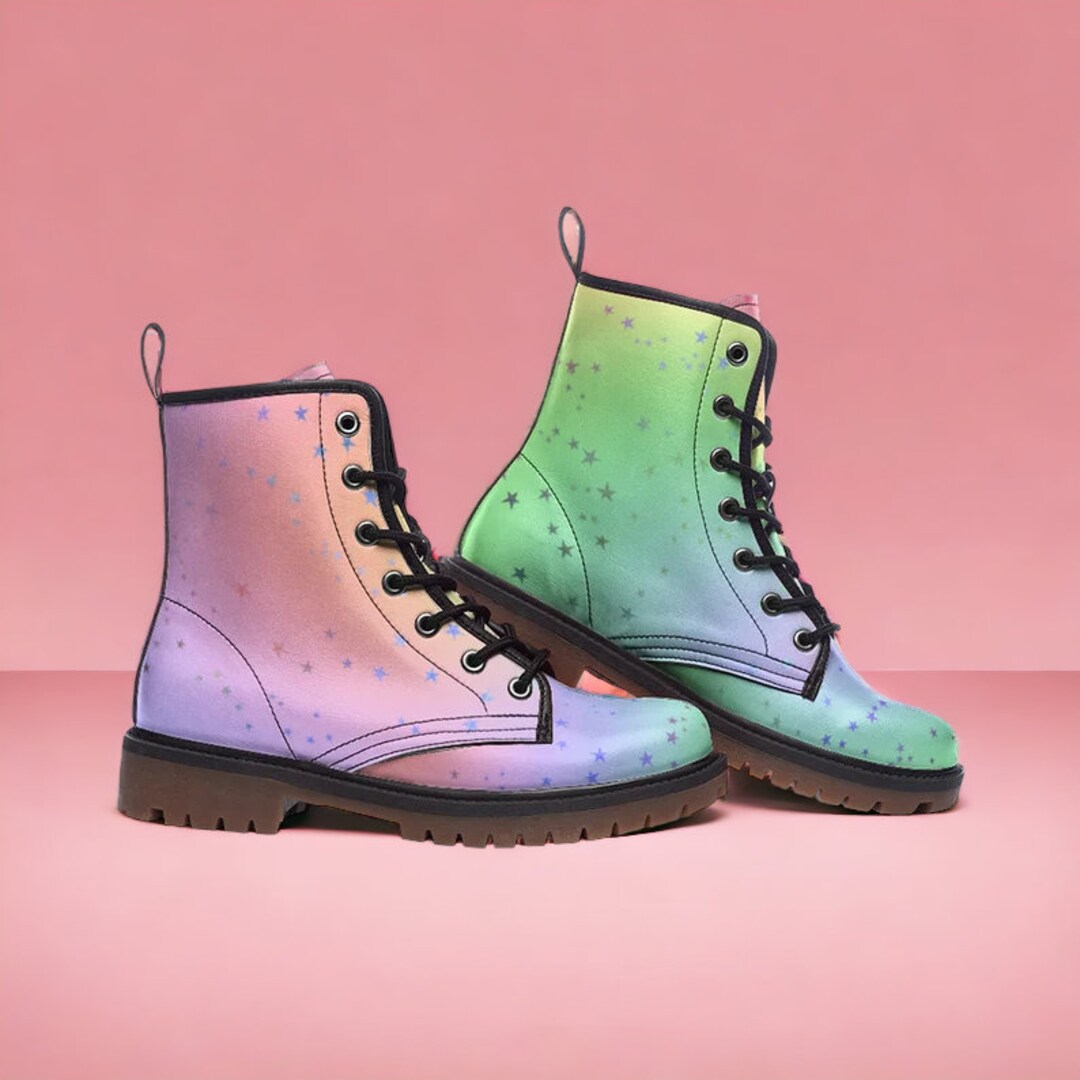 Pastel Rainbow Vegan Combat Boots, Fantasy Vegan Boots, Pastelkei ...