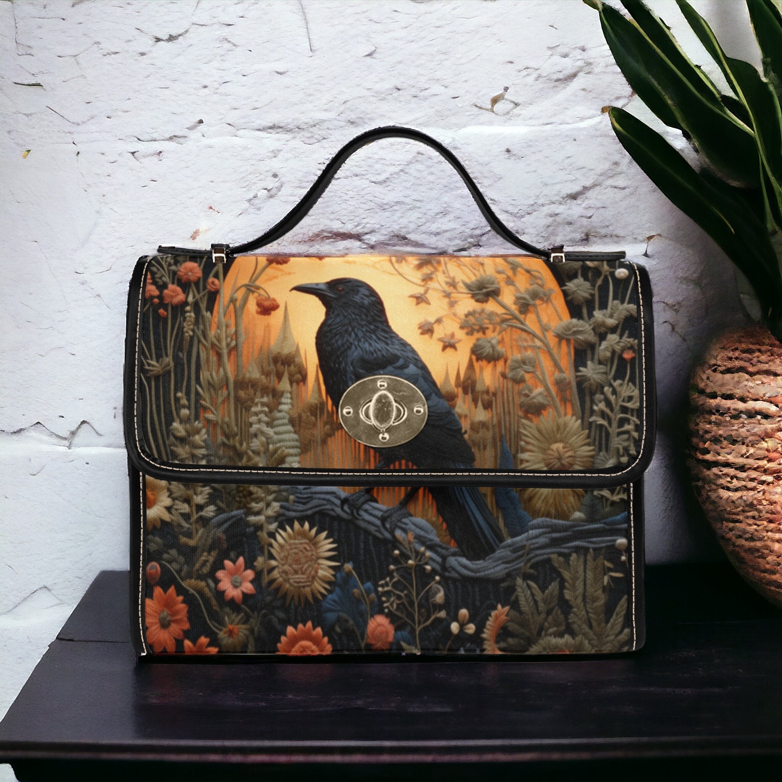 Dark Cottage Goth Faux-embroidery Crow Satchel, Dark Cottagecore Raven ...