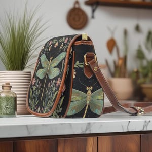 Dragonfly Crossbody Bag, Witchy Dragonfly Saddlebag, Botanical ...