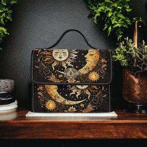 Dark Boho Sun & Moon Canvas Satchel Bag, Dark Celestial Sun Moon Bag ...