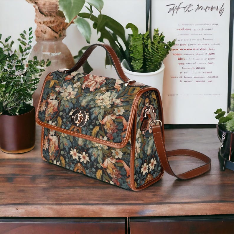 Cottagecore Vintage Floral Canvas Satchel Bag, Boho Flowers Cross-body ...